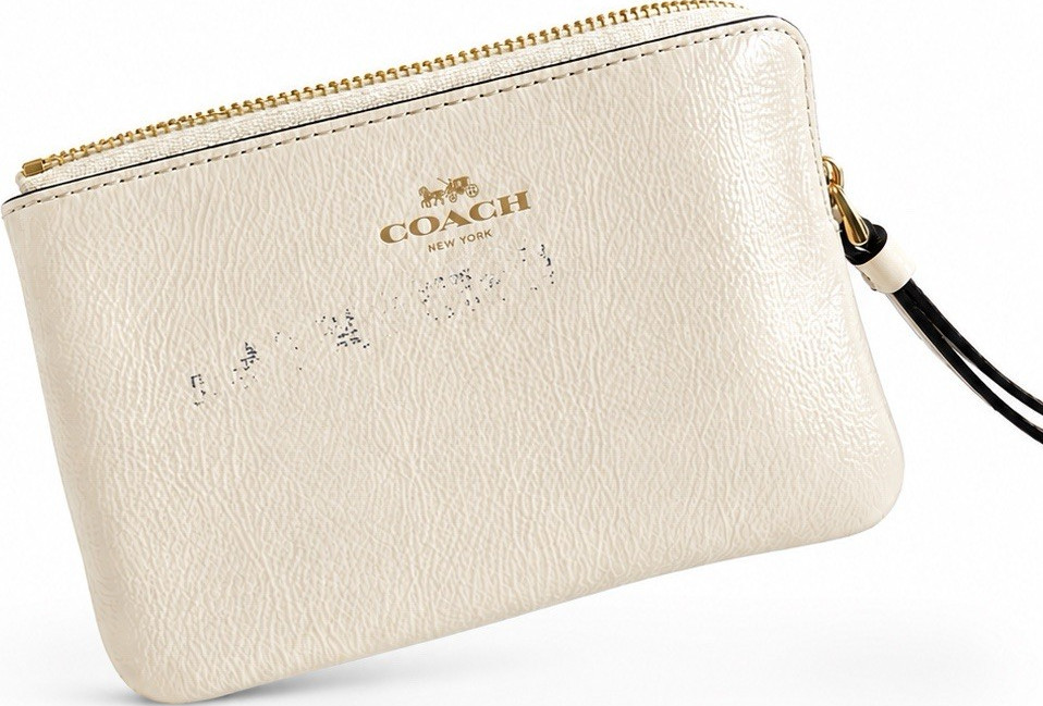 Coach Ivory Corner Zip Wristlet Pouch w/ Wrist Strap Gold Hardware Logo ...