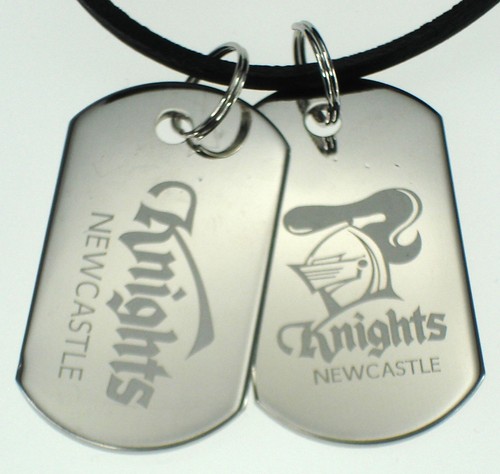 NEWCASTLE KNIGHTS NRL LOGO MENS DOUBLE DOG TAG S/S LEATHER NECKLACE ...