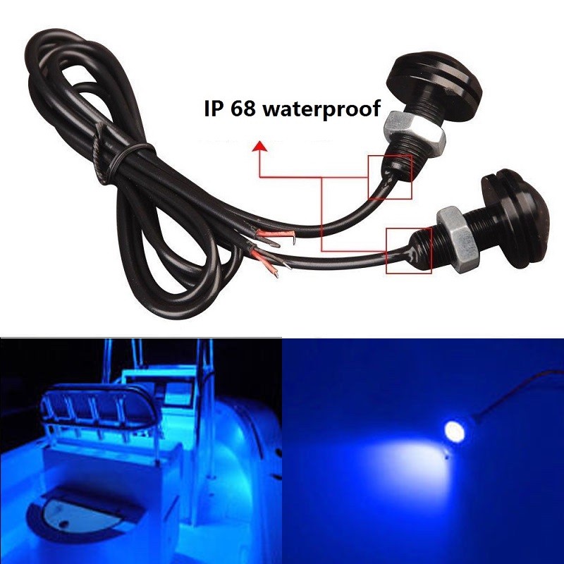 4PCS Boat Plug Light Blue LED Lamp 1" NPT Marine Underwater Fish ...