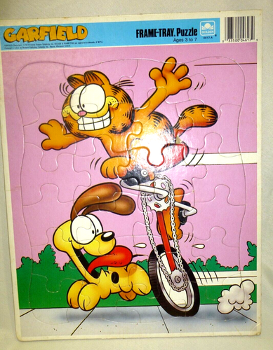 VINTAGE 1978 GARFIELD ODIE UNICYCLE FRAME-TRAY PUZZLE Golden 11" x 14.5 ...