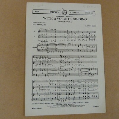 choral score WHITH A VOICE OF SINGING Martin Shaw, two part song | eBay UK
