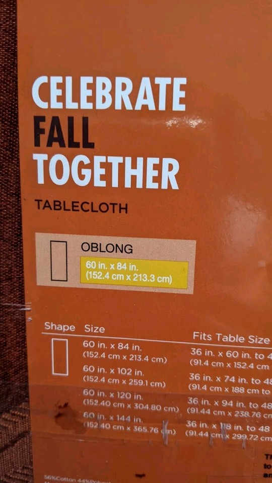 CELEBRATE FALL OBLONG TABLECLOTH--60 X 84 INCH--COTTON/POLYESTER--NEW ...