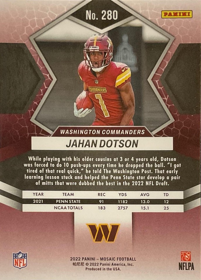 Jahan Dotson #280 2022 Panini Mosaic Rookie | eBay