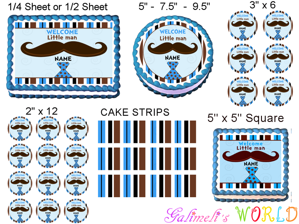 LITTLE MAN MUSTACHE Design Image Edible cake topper | eBay