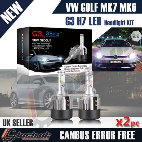 VW Golf MK6 MK7 H7 COB LED Headlight Bulbs Kit 7600 Lumens 12-24V ...