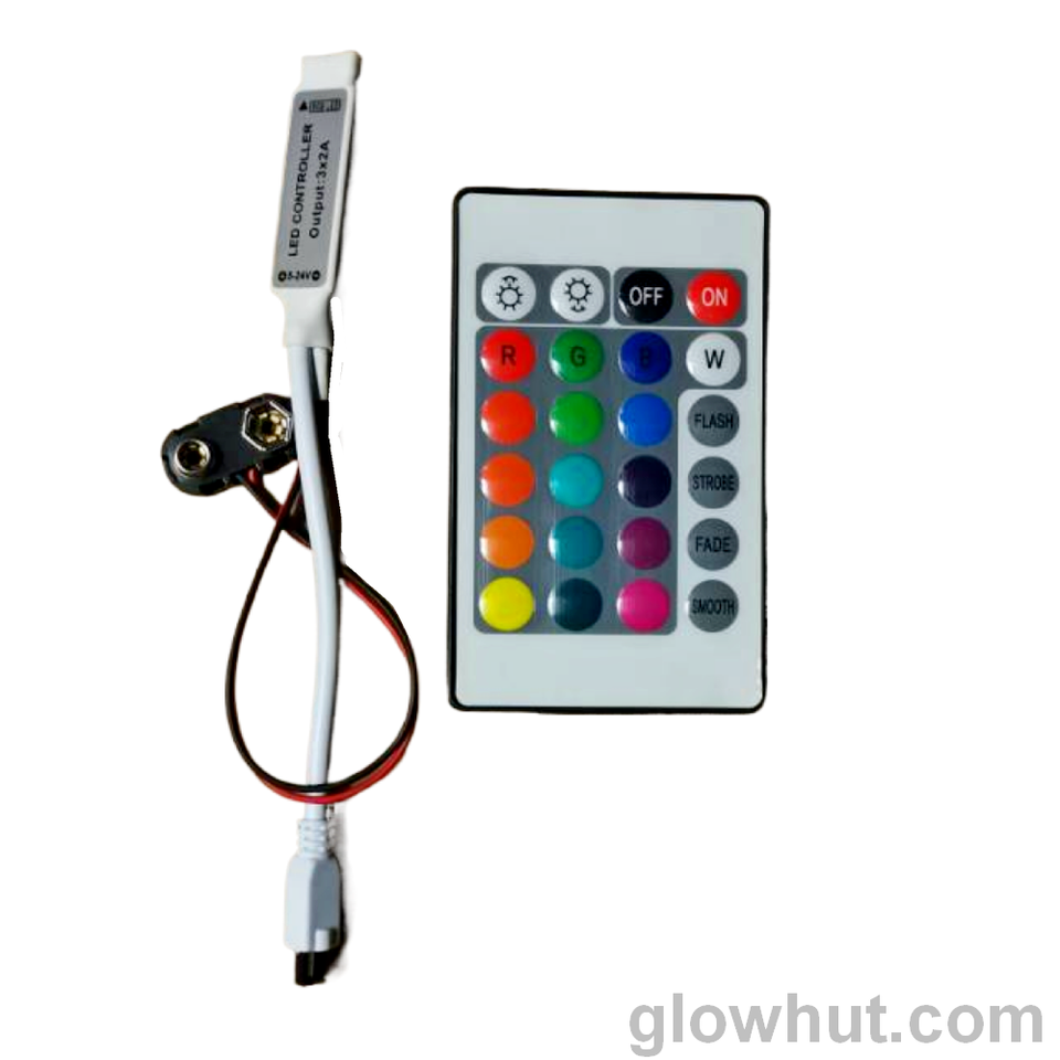 5050 RGB LED strip mini controller 9V battery connector IR RF remote ...