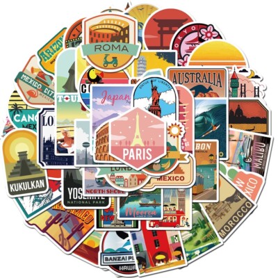 50 World Cities International Travel Stickers Tourist Decals Yeti Free ...