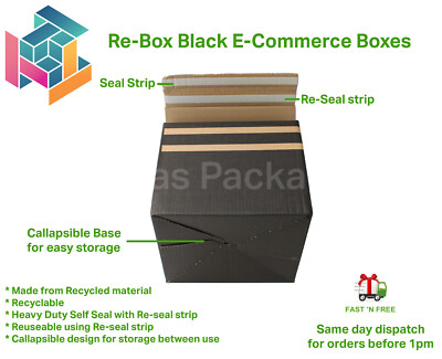 Rebox Black, Royal Mail Parcel Boxes Crash Lock, Ecommerce, Strong ...