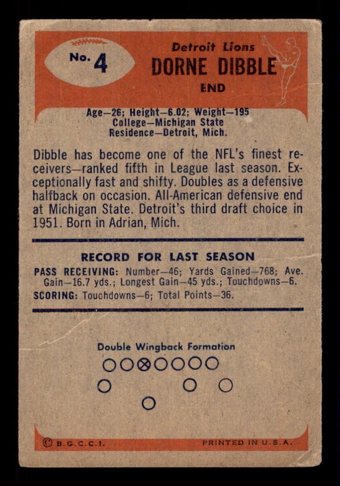 1955 Bowman Football #4 Dorne Dibble GD *e1 | eBay