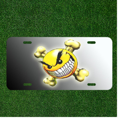 Custom Personalized License Plate Auto Tag With Evil Smiley Crossbone ...