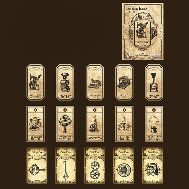 30 Vintage Paper Stickers Retro Science Experiment Time Adventure ...