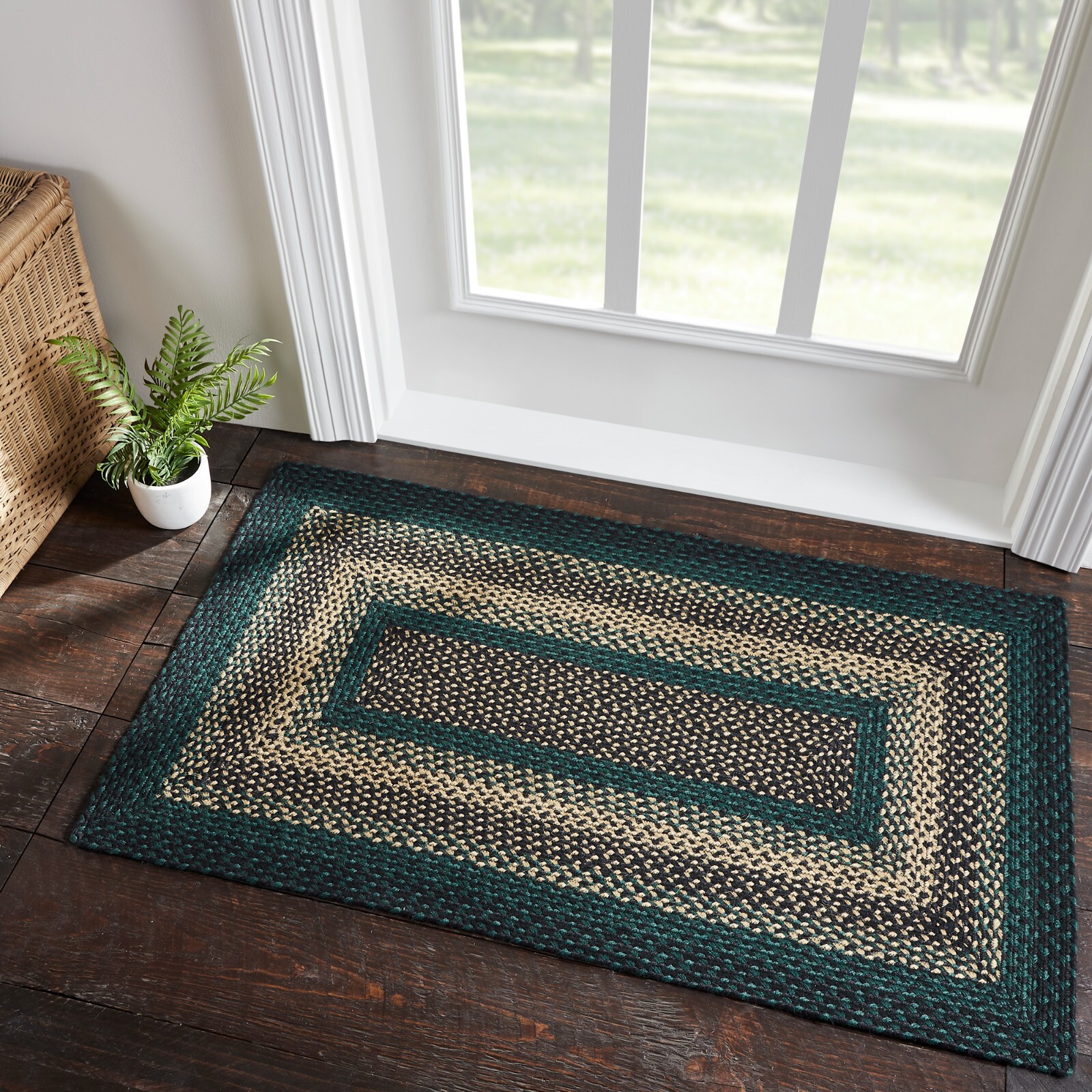 Eco-Friendly Rectangle Braided Rug Green Country Farmhouse Nonslip Pine ...