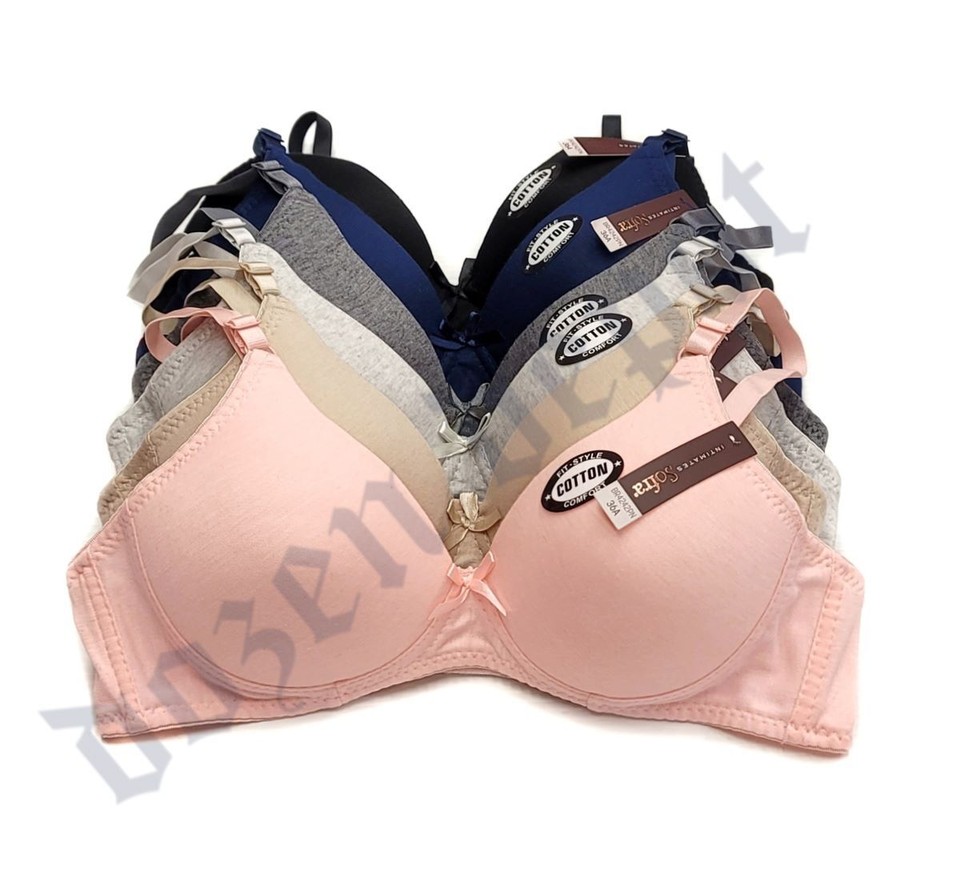 6 Pack Cotton Full Coverage Light Padded Wireless No Wire Bralette Bra ...