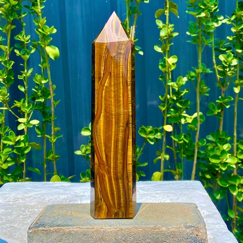 2.3LB Natural Golden Tiger Eye Stone Obelisk Quartz Wand Crystal Pillar ...