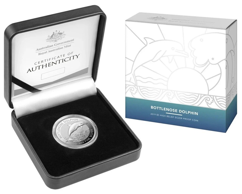 2019 $5 Bottlenose Dolphin High Relief 1oz Silver Proof Coin | eBay ...
