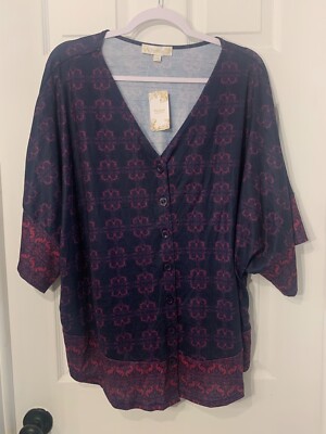 NEW!! Weekend Suzanne Betro Purple Floral Blouse ¾ Dolman Sleeve Tunic ...