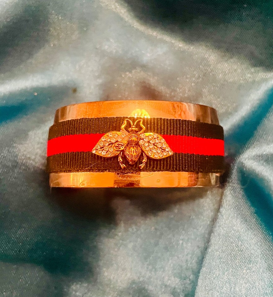 Cute Gucci Repurposed Defender Bee green and red Web cuff bracelet | eBay