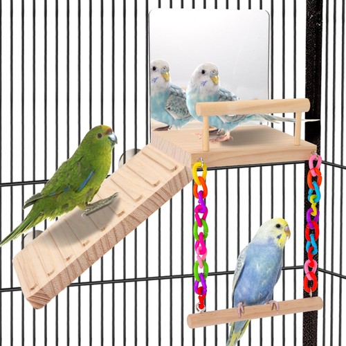 KyoukiBird Perch Platform Bird Toys with Bird Mirror Climbing Ladder ...