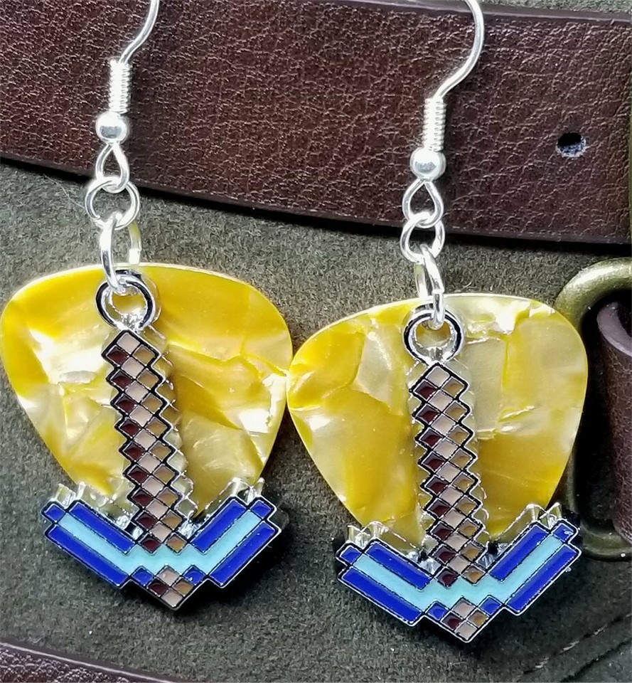 Minecraft Pickaxe Charm Guitar Pick Earrings - Pick Your Color | eBay