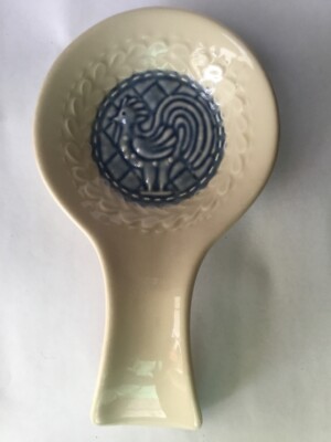 Longaberger Pottery American Craft Cornflower Blue Rooster Spoon Rest ...