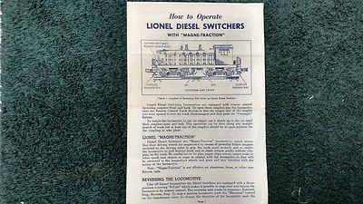 LIONEL # 601 LIONEL DIESEL SWITCHERS INSTRUCTIONS WITH MAGNETRACTION ...