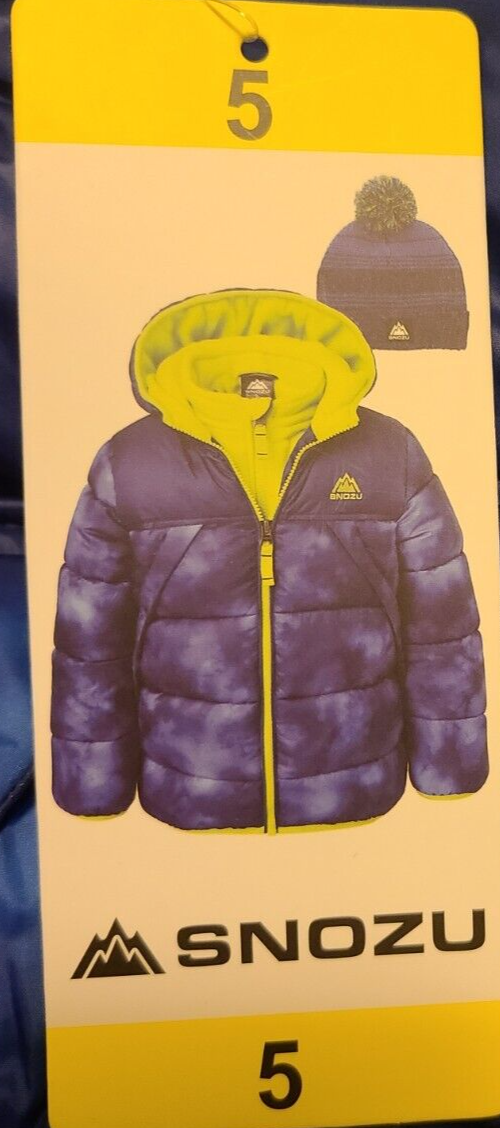 SNOZU Snow Jacket Boys Blue Fleece Lined Winter Hooded Puffer Ski w ...