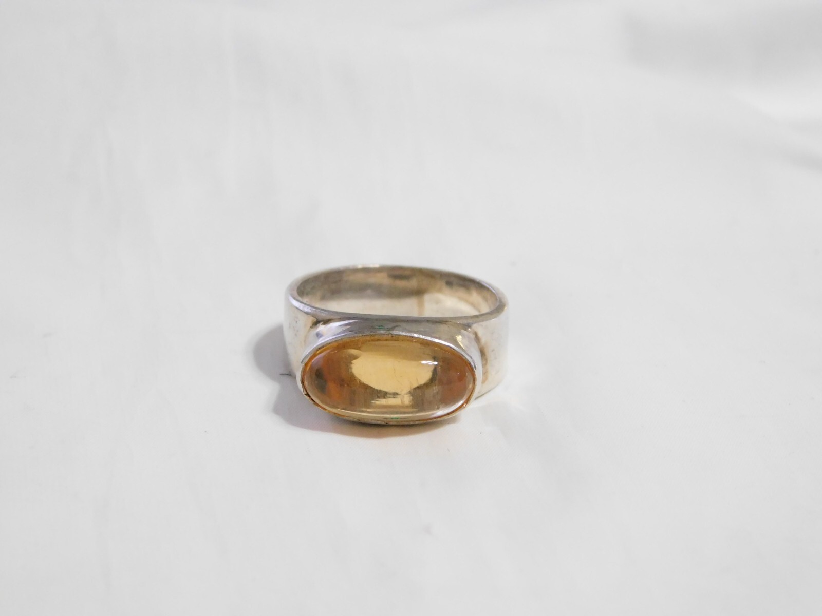 Starborn Sterling Silver Amber Cabochon Band Ring R12… - Gem