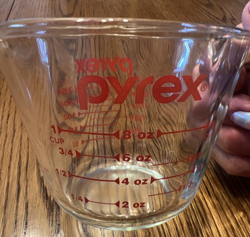 PYREX Measuring Cup Glass 1 Cup Metric/Standard Red Graphics Open ...