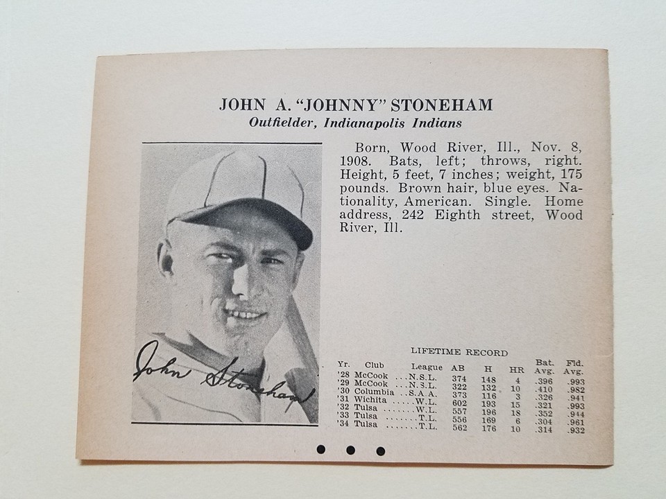 Riggs Stephenson John Stoneham Indianapolis Indians 1935 Scrapbook Card ...