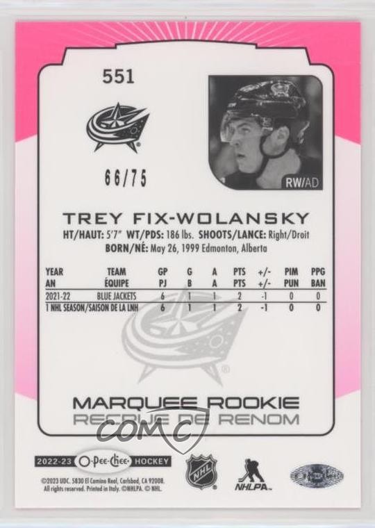2022-23 O-Pee-Chee - Marquee Rookie Trey Fix-Wolansky #551 Neon Pink ...
