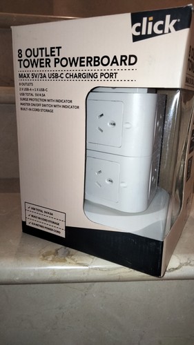 Click - 8 Outlet Tower Powerboard With 2 USB-A Ports Plus One USB-C ...