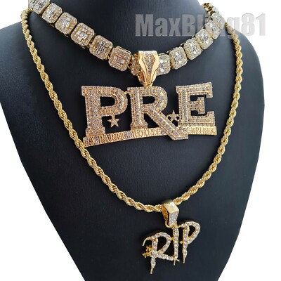 Hip Hop Young Dolph PRE Pendant 18" Iced Baguette Choker Chain & RIP ...