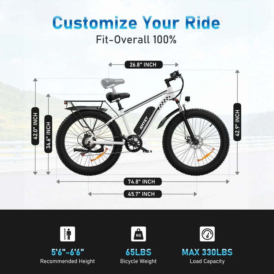 AMYET EB26 Electric Bike 1000W Electric Bicycle 48V 15AH Fat Tire ...