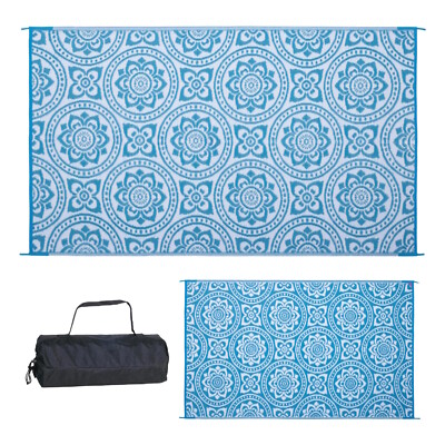 Blue White Medallion 5 x 8 ft Outdoor Patio Deck RV Mat Reversible Rug ...