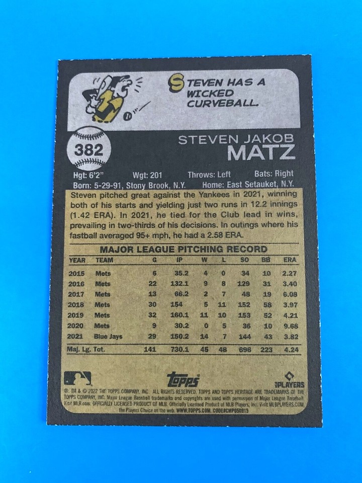 2022 Topps Heritage Baseball #382 Steven Matz *St. Louis Cardinals* (A) | eBay
