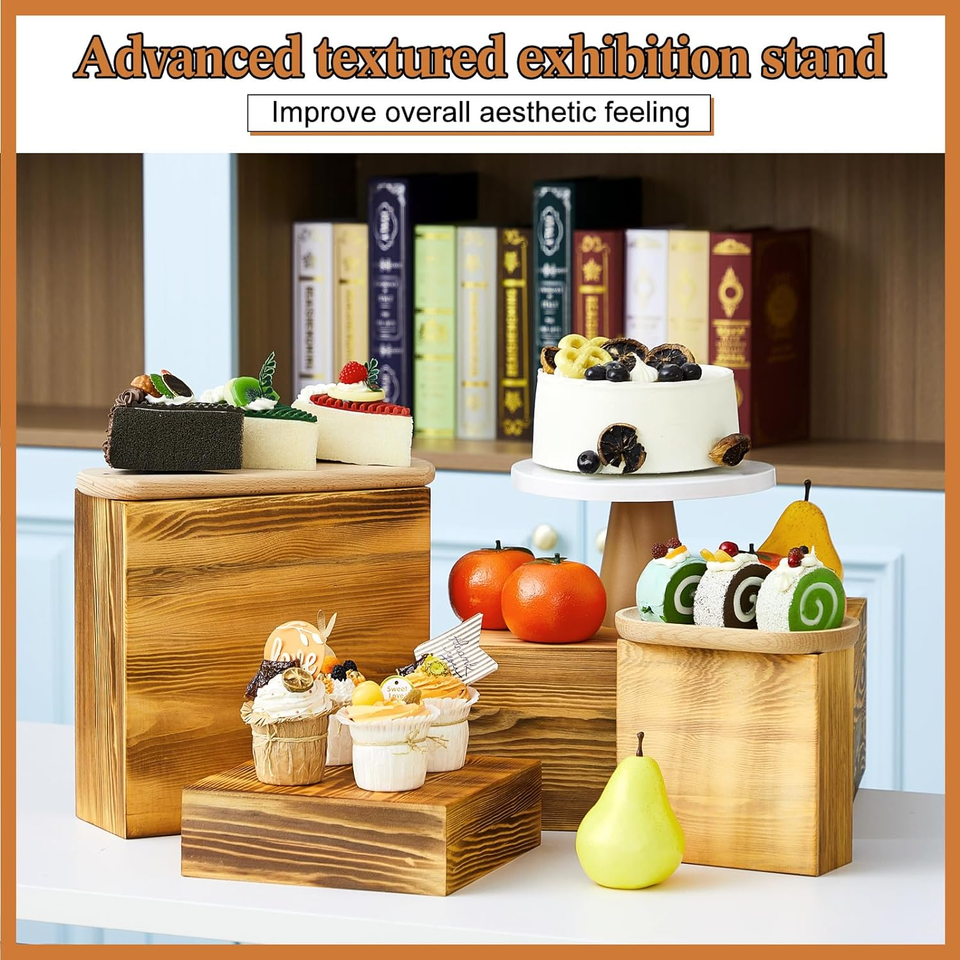 Set of 4 Wood Display Risers Rustic Cupcake Stand Rustic Wood Cake ...