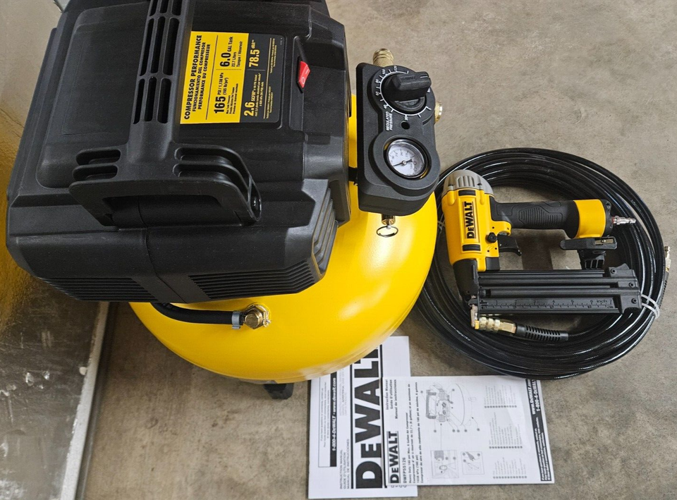 DeWalt 165 PSI Pancake Air Compressor w/ 18 Gauge Brad Nailer Model ...