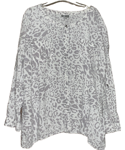 JM Collection Sz 18 muted Leopard Print Linen Blouse Shirt Top Long ...