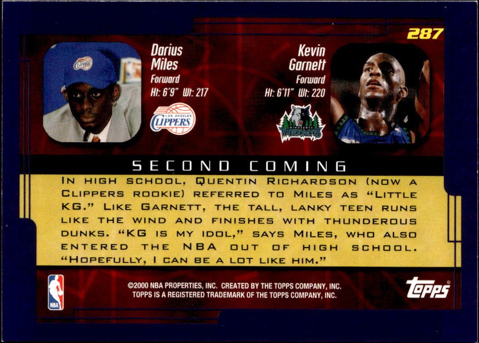 2000-01 Topps #287 Darius Miles / Kevin Garnett | eBay