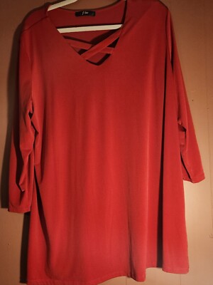 J. Lee Dressy Women's Sz 1X Polyester Red Tunic Top/Blouse 3/4 Sleeves ...