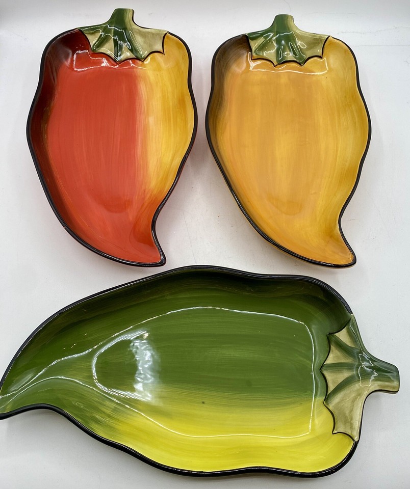 Clay Art La Mesa Chili Pepper Shape Salsa Guacamole Dip Bowl Serving ...