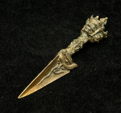 Vintage Beautiful Nepal Tibet Buddhist Brass Three-Faced Hayagriva Phurba Dagger | eBay