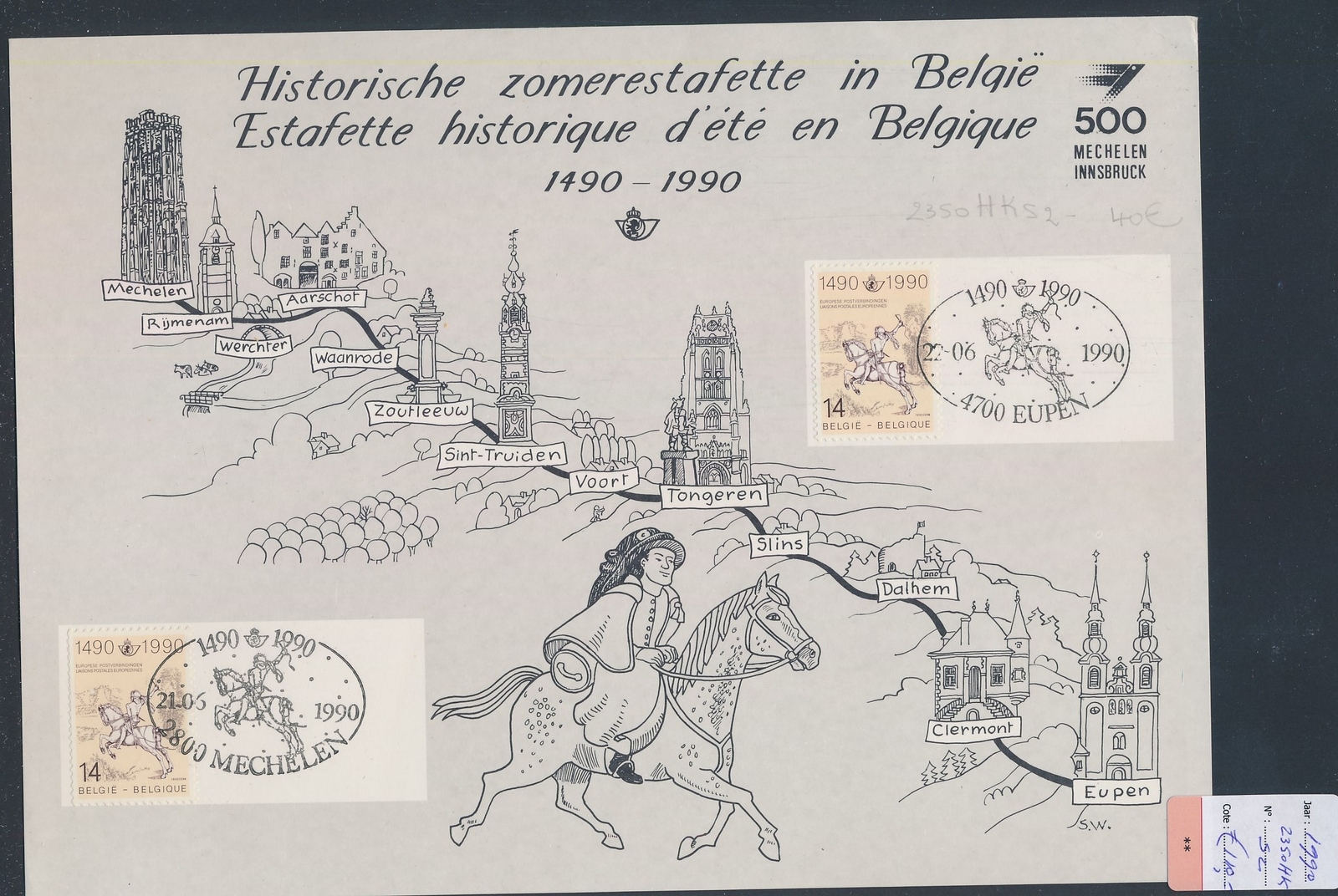 XD95688 Belgium 1990 historic postal relay souvenir card lot used cv ...