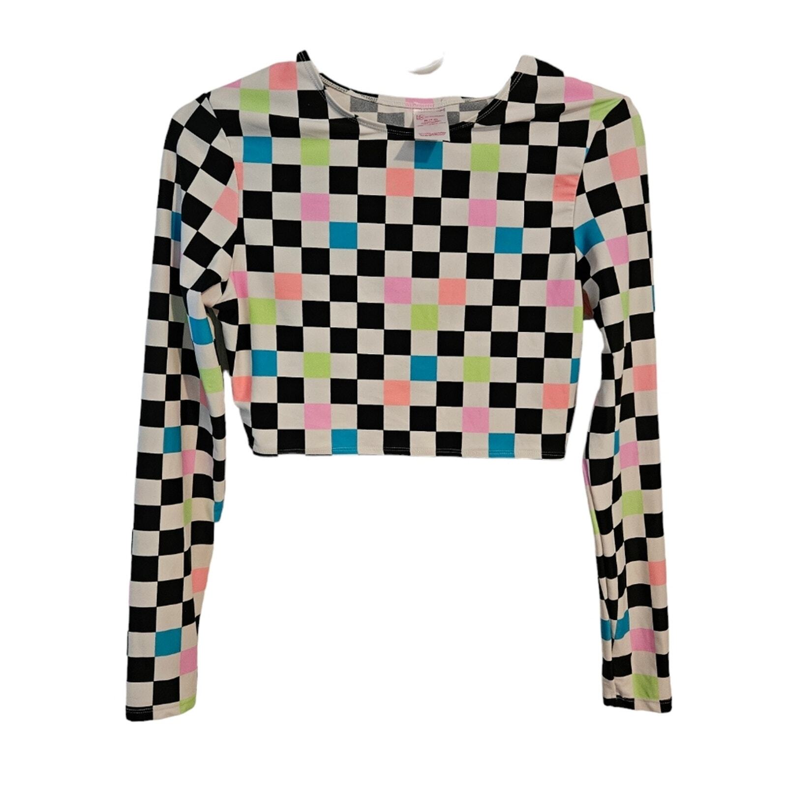 80s top Woman's black and white checker board crop to… - Gem