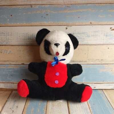 Vtg Ramona Toys Panda Bear 10" Plush Stuffed Animal Black White Red Toy ...