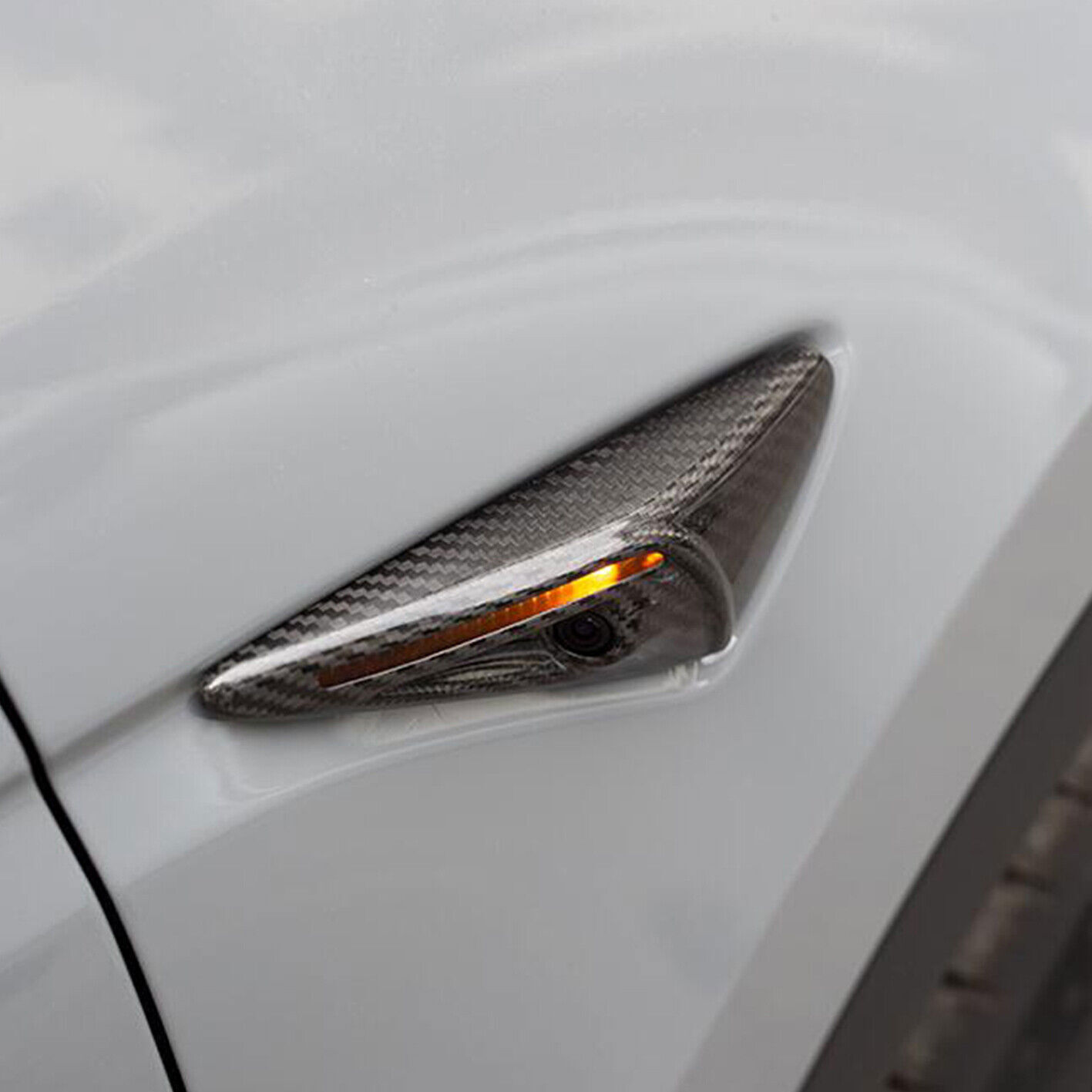 Carbon Fiber Side Turn Marker Light Camera Cover Trim For Tesla Model 3 ...