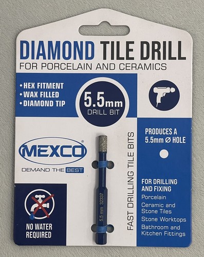 Mexco 5.5mm Diamond Tipped Tile Drill Bit Porcelain Ceramic Granite Hex ...