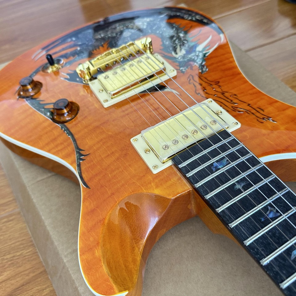 PRS Orange Electric Guitar 2H Pickup dragon - shaped relief Golden ...