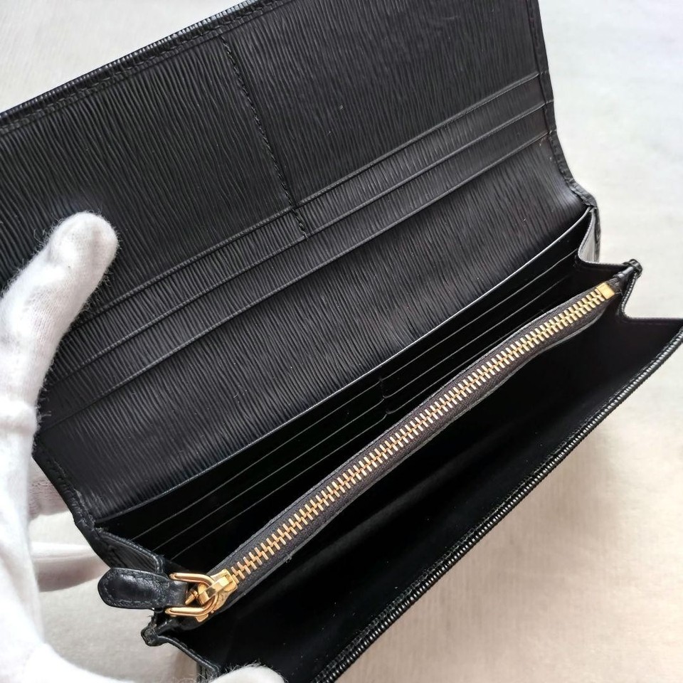 PRADA ViiteroMove Wallet Black Gold Logo Leather Long Authentic Genuine ...