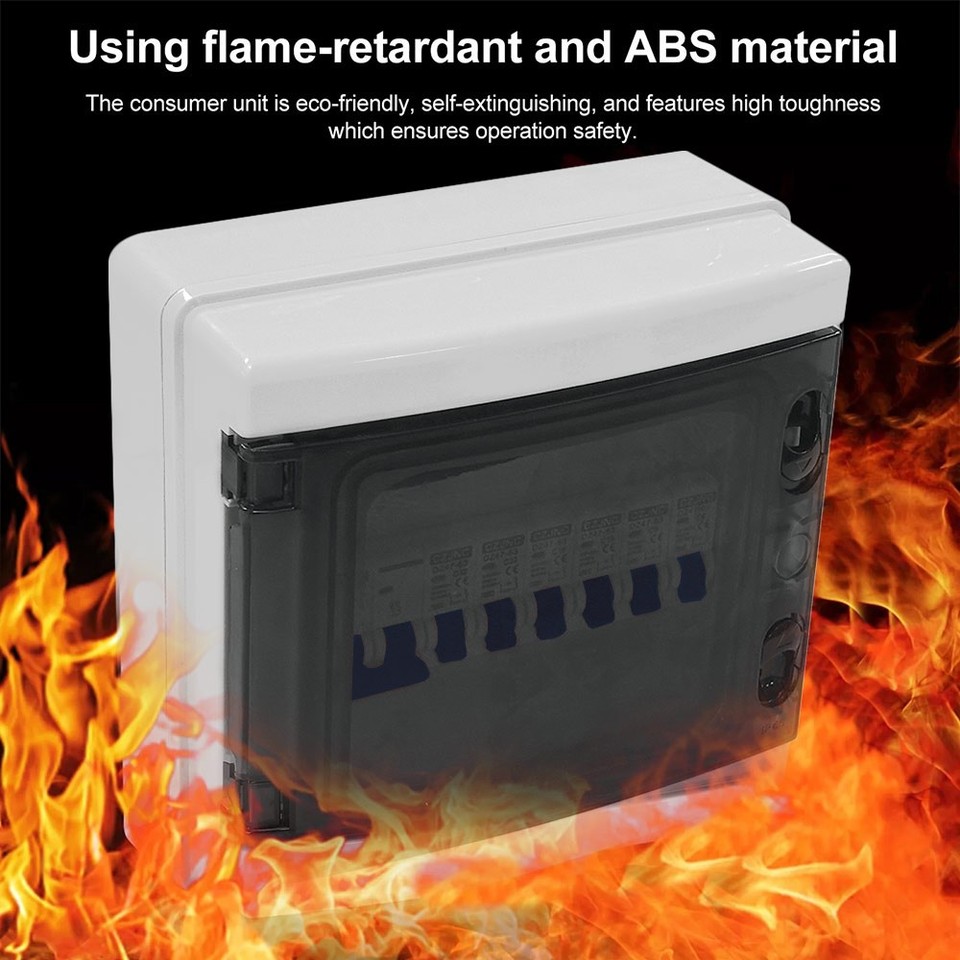 8 Way Weatherproof Garage Shed Consumer Unit Fuse Box 100A Mains Switch ...